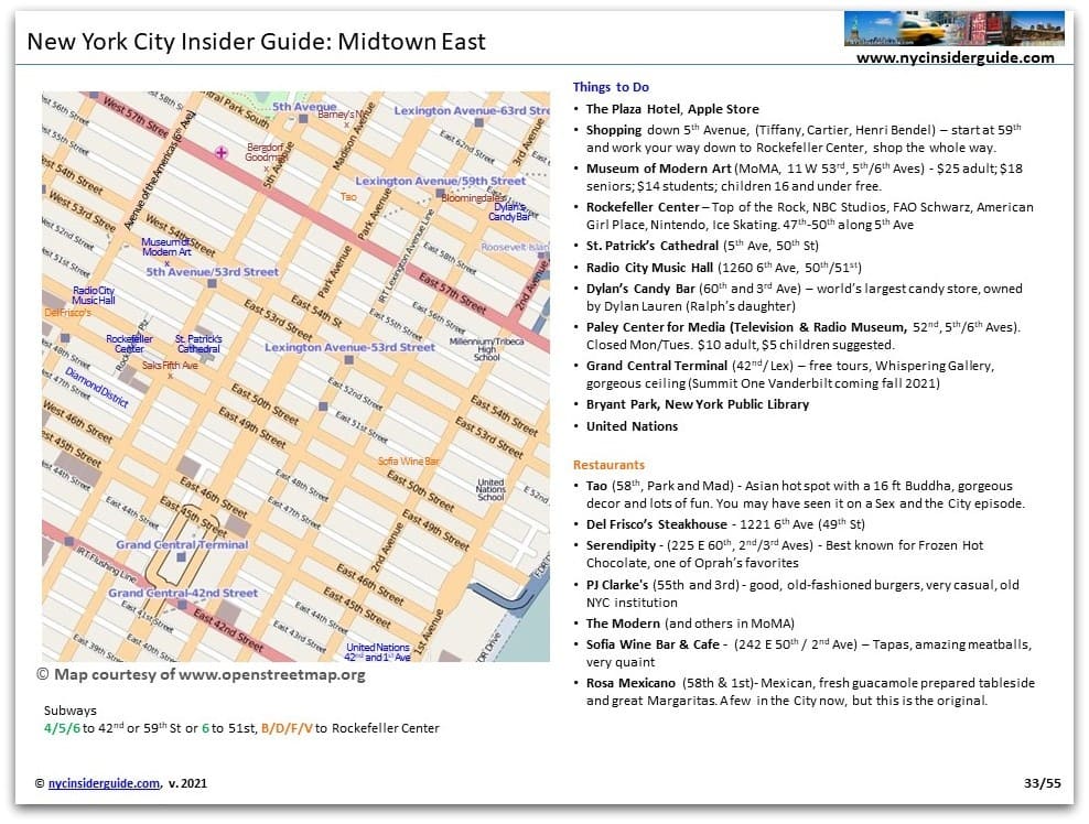 Midtown East NY Free Map | Hotels, Shopping, Attractions