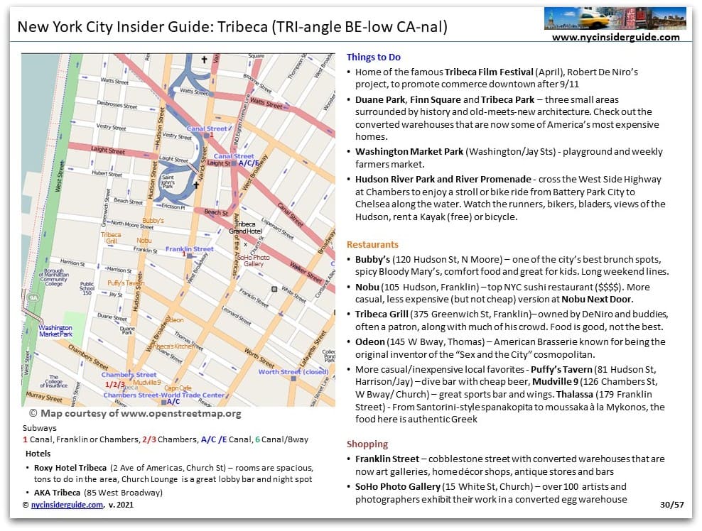 Tribeca NY Free Map Guide | Hotels, Restaurants, Celebrities, Activities