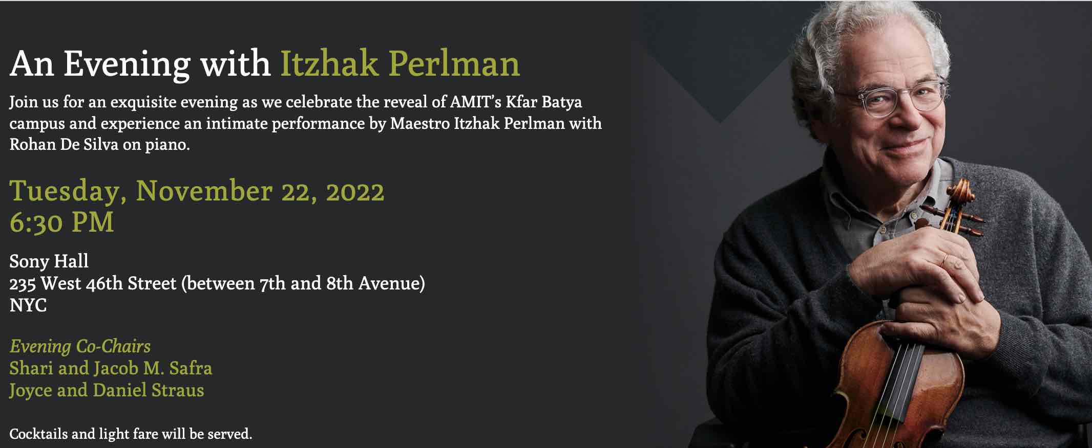 An Evening with Itzhak Perlman | NYC Benefit for AMIT in Israel